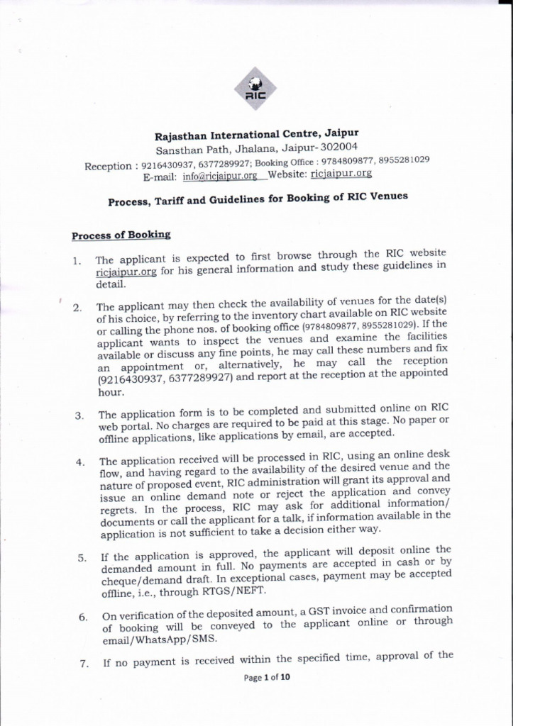 RIC_rates_and_Booking_Guidelines | PDF