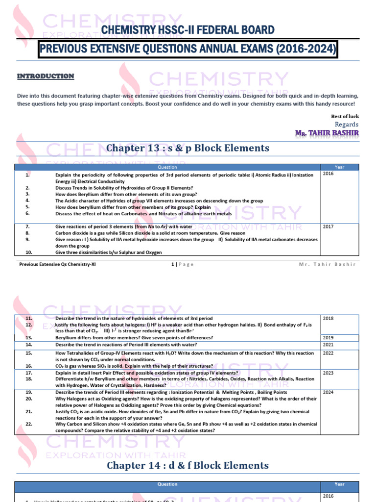 Past Papers HSSC II Lqs 2016-2024 | PDF | Ester | Alkene