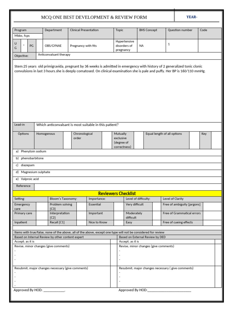 MCQ Development & Review Form UPDATED | PDF | Human Diseases And ...