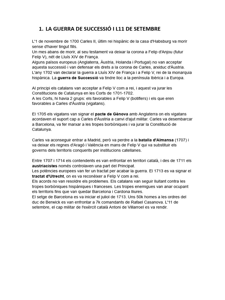La Guerra de Successió I L11 de Setembre | PDF