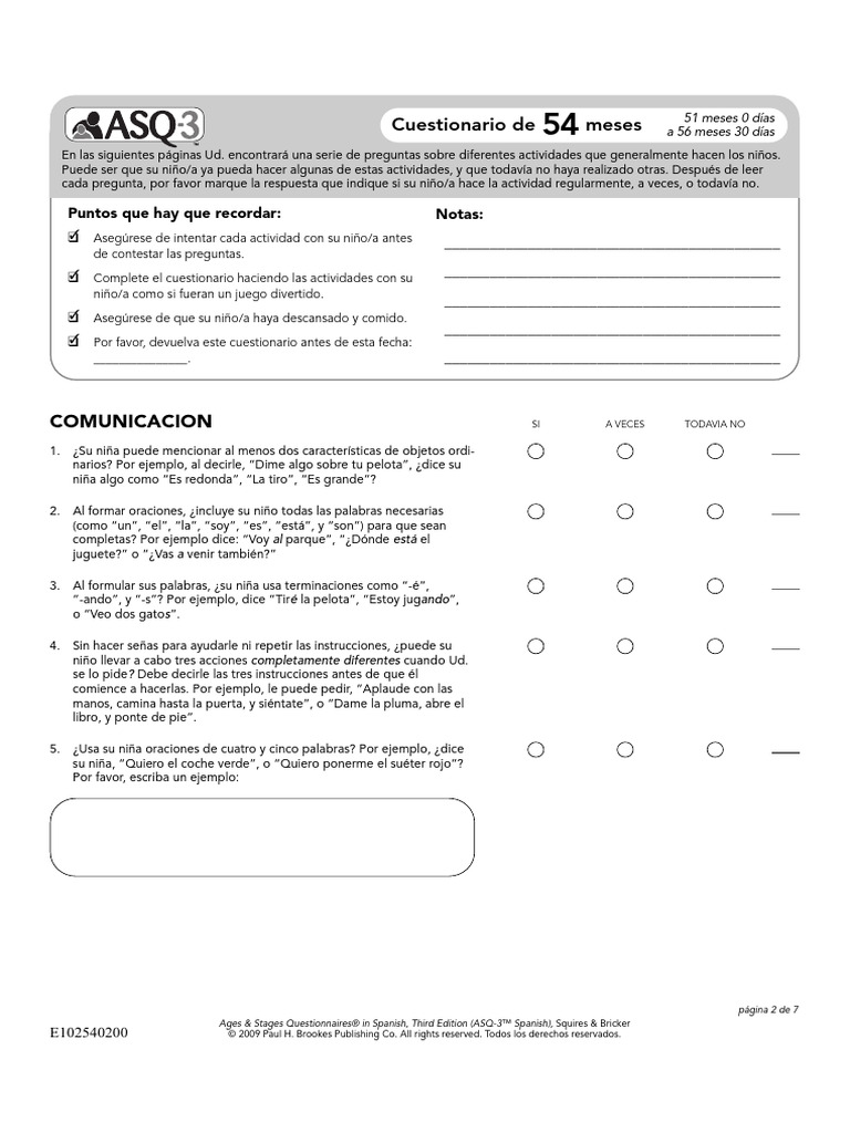 Cuestionario ASQ-3 para 54 meses | PDF | Cuestionario