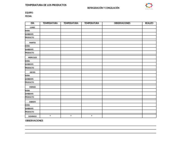 Bitacora Almacén Temperaturas | PDF
