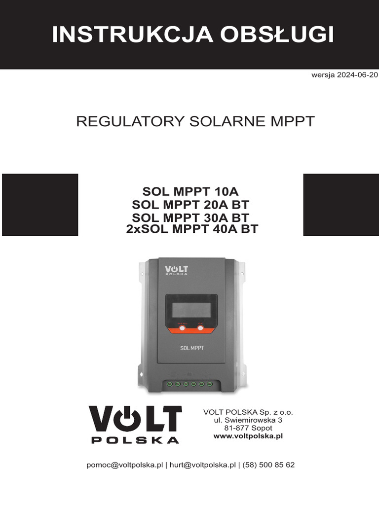 Instrukcja - Volt 10a 20a 30a 40a Sol MPPT - BT - 2024!06!20 - 2 | PDF