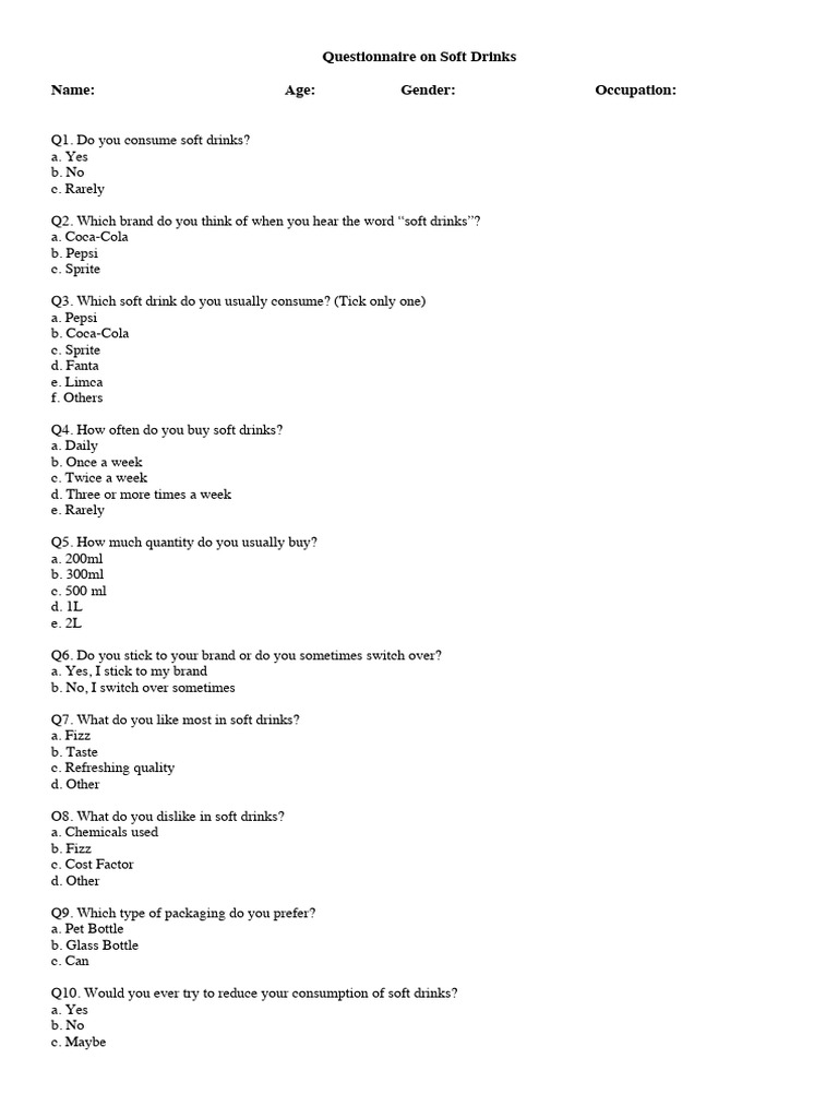 Soft Drink Consumption Survey | PDF