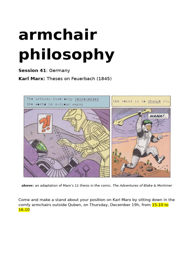 Armchair Philosophy 41 Karl Marx Theses on Feuerbach | PDF