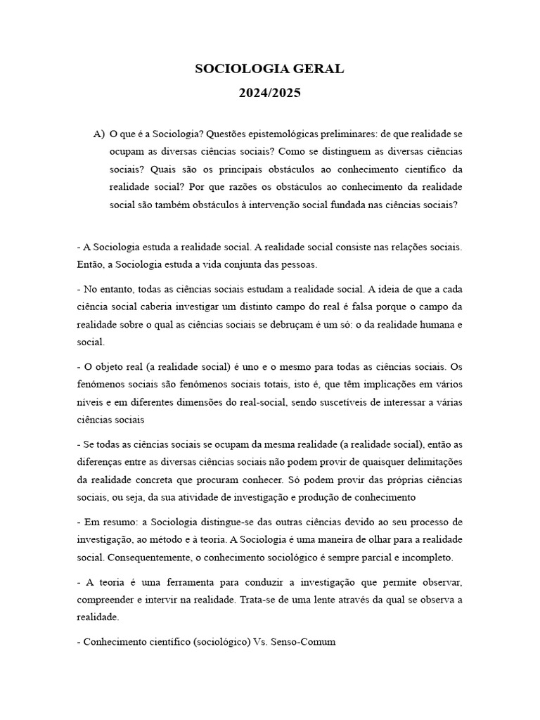 Matéria Lecionada 1 | PDF | Sociologia | Science