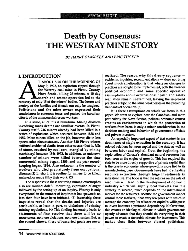 Westray Mine Disaster Analysis | PDF | Mining | Occupational Safety And ...