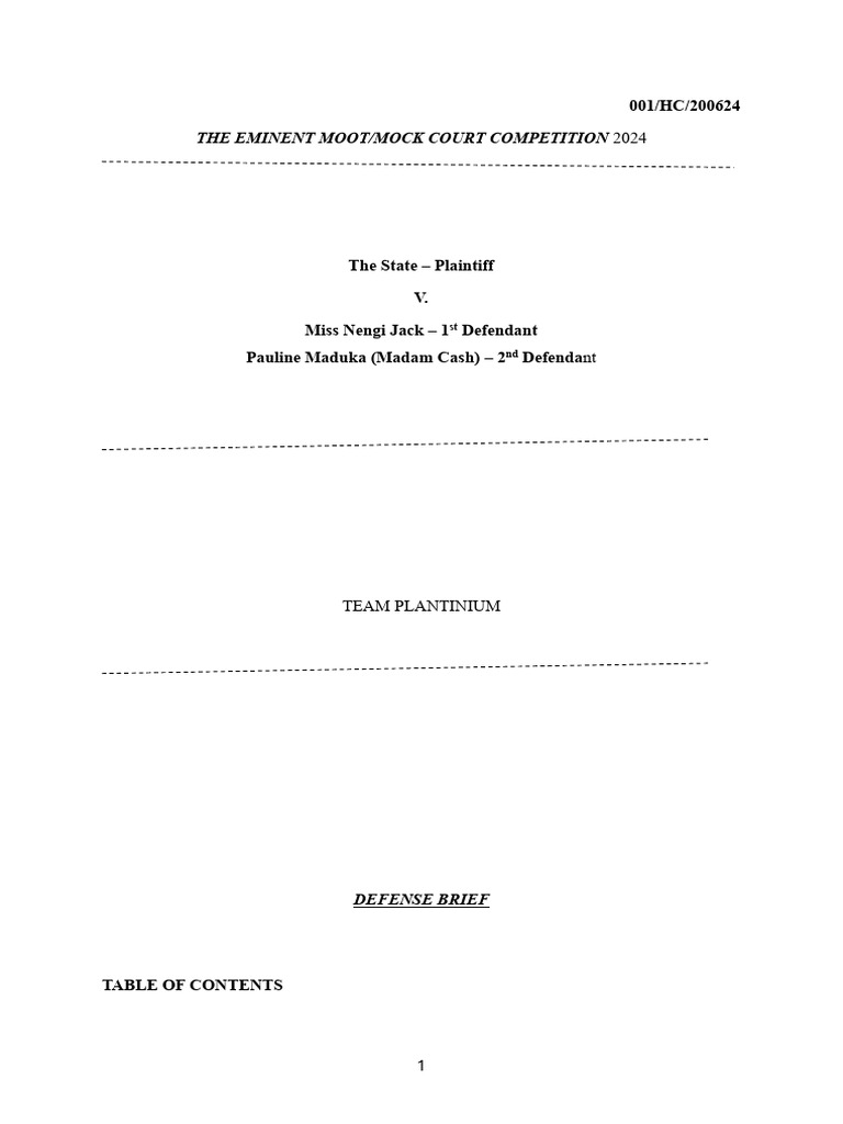 Defence brief - Team Plantinium (1) | PDF | Mens Rea | Burden Of Proof ...