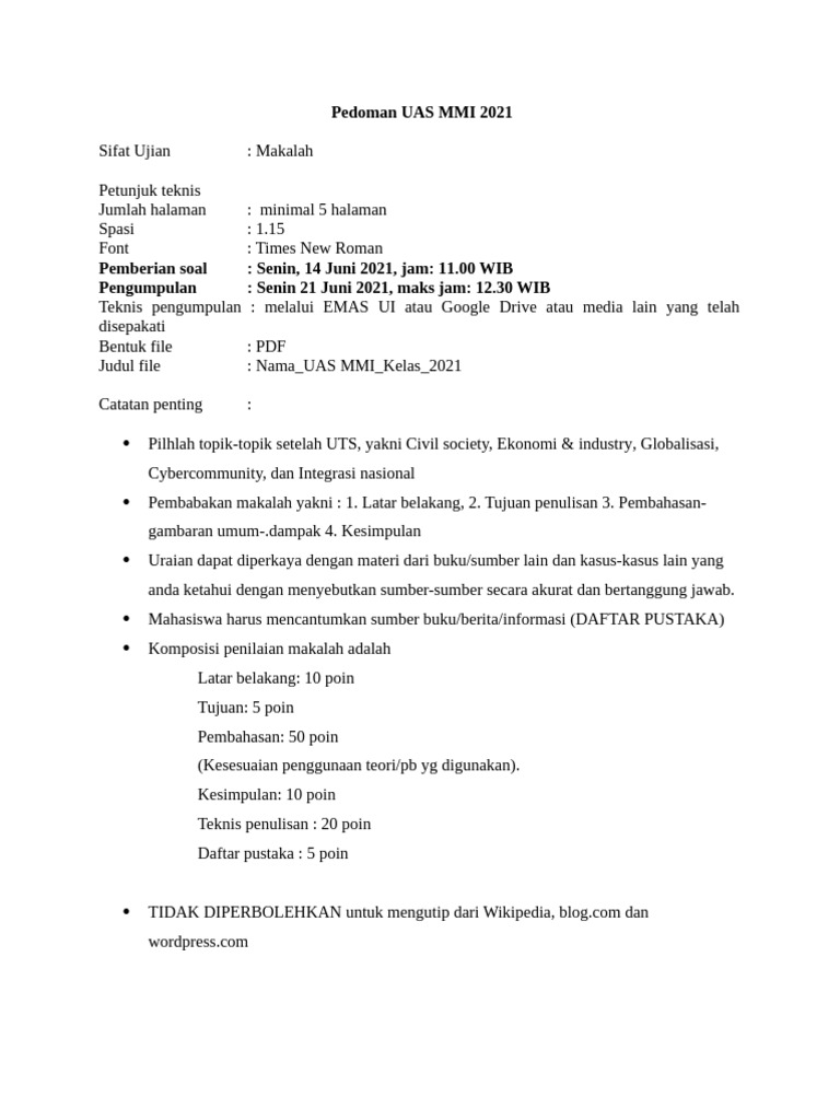 Pedoman UAS MMI 2021 | PDF