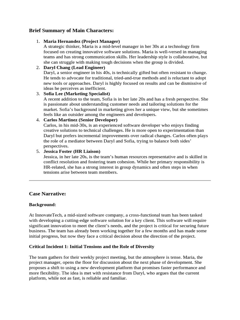 Brief Summary of Main Characters | PDF | Decision Making | Psychology