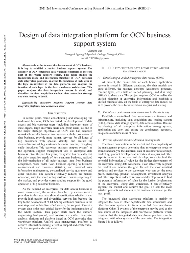 Design of Data Integration Platform For OCN Business Support System | PDF