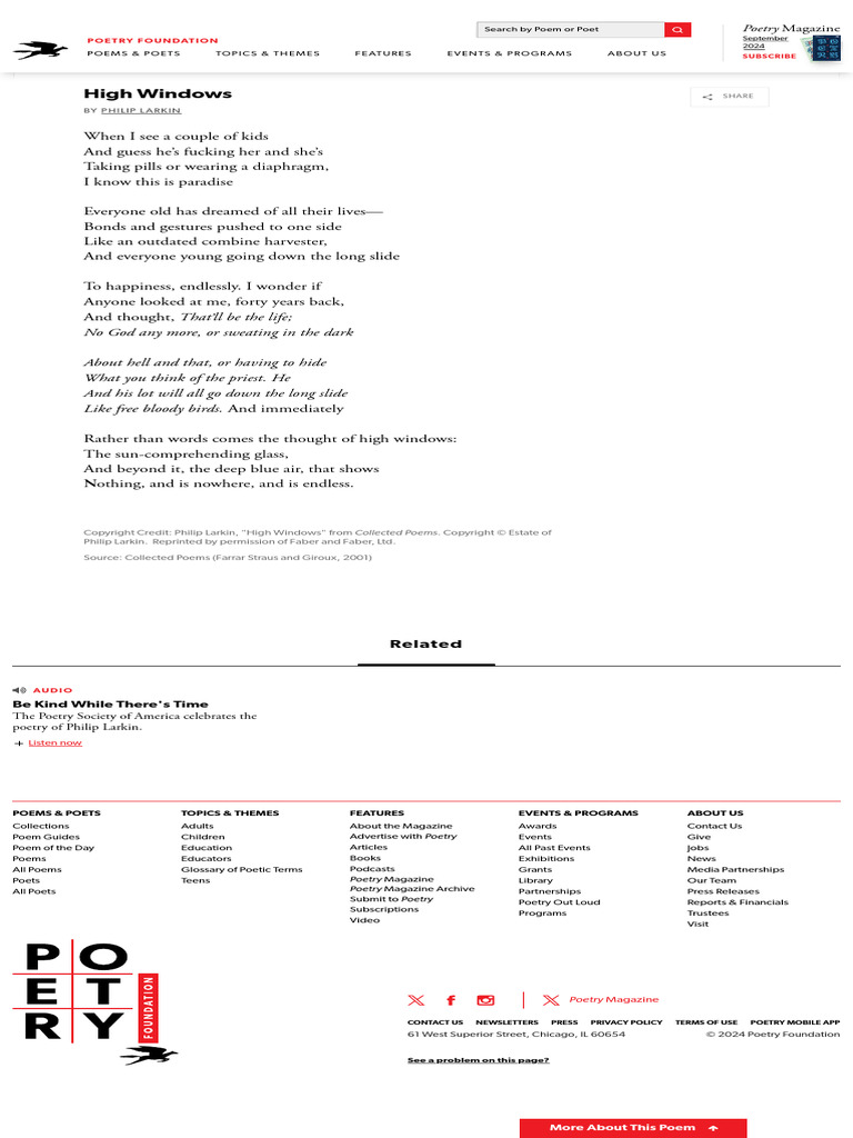 High Windows The Poetry Foundation | PDF | Poetry