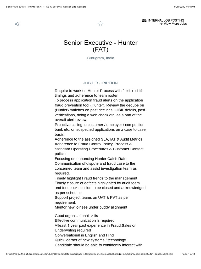 Senior Executive - Hunter (FAT) - SBIC | PDF | Business