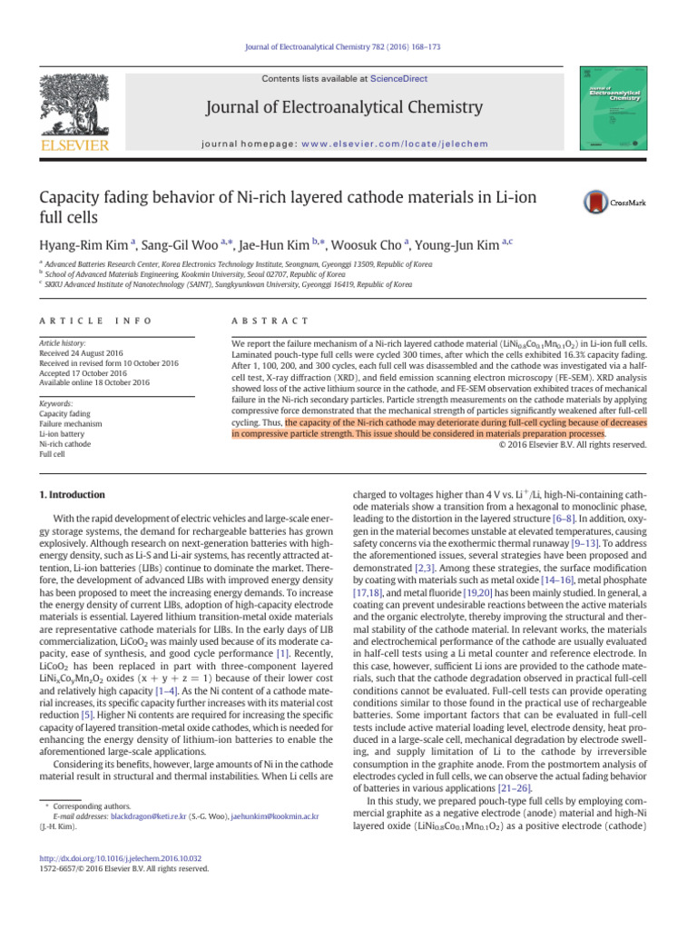 Capacity fading behavior of Ni-rich layered cathode materials in Li ion full cells | PDF ...