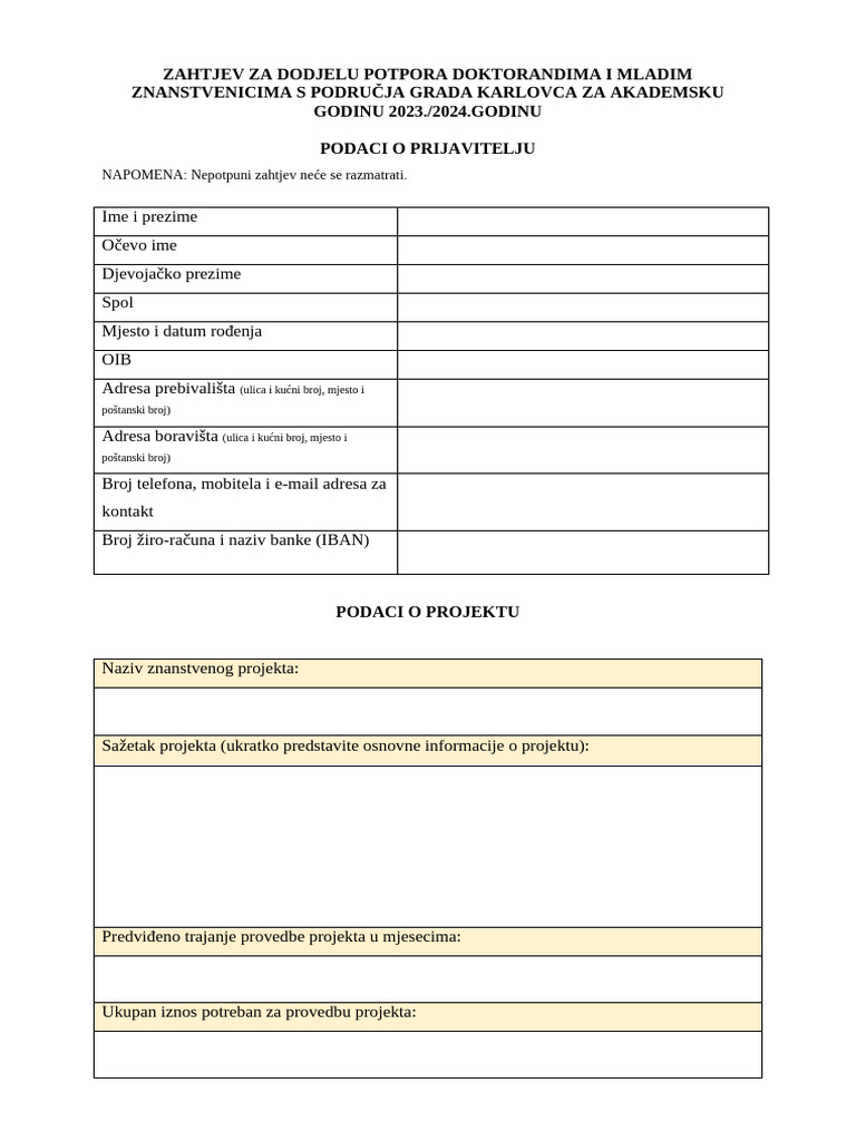 3_obrazac za ZNANSTVENIKE I DOKTORANDE 2024 | PDF