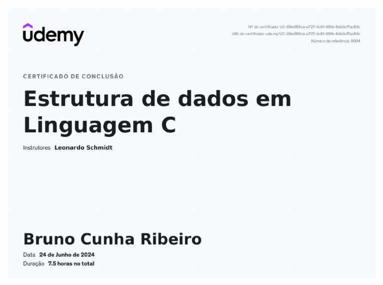Certificado - Estrutura de Dados em Linguagem C | PDF