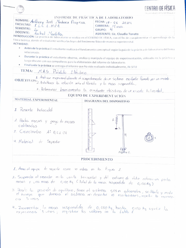 Informe Pendulo Elástico | PDF | Física | Metodología