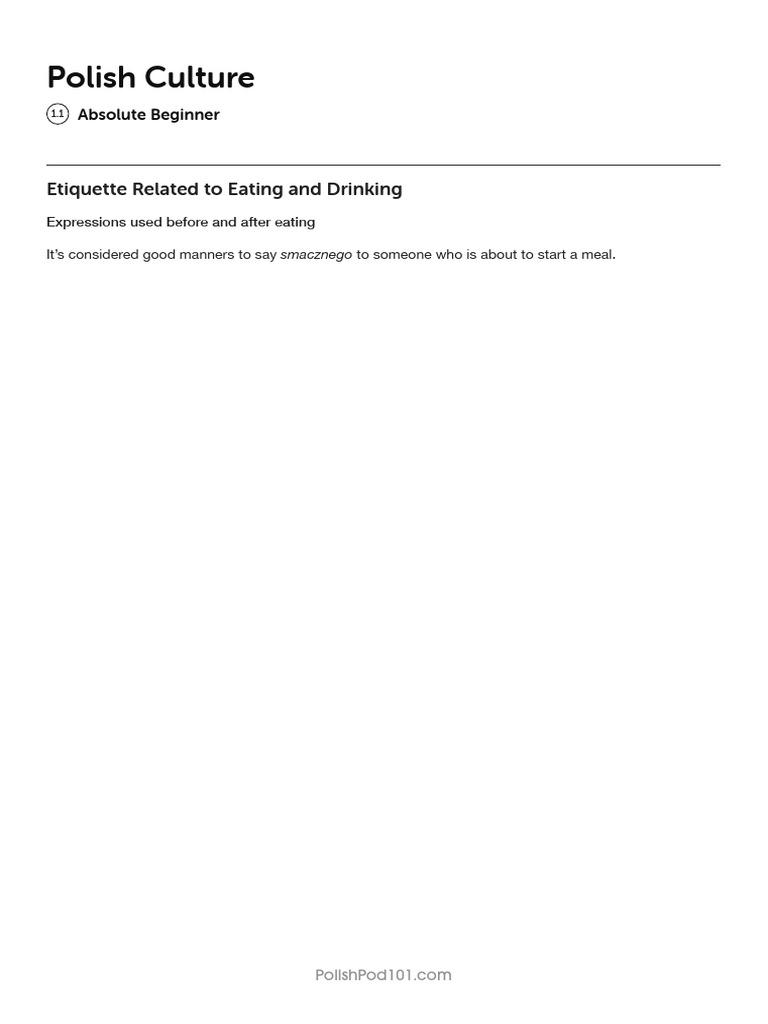 Polish Dining Etiquette Basics | PDF
