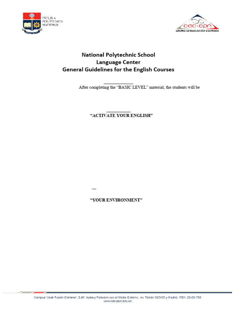 English Course Guidelines: Basic & Intermediate | PDF | English Language | Verb