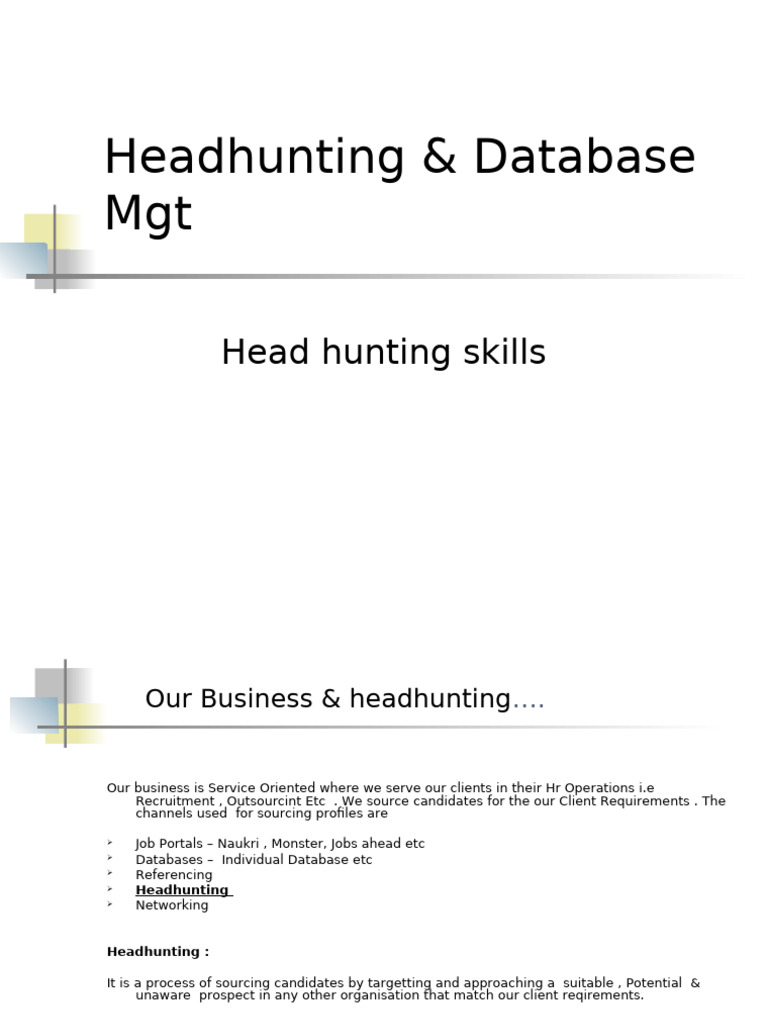 Head Hunting and DB Management | PDF | Recruitment | Business