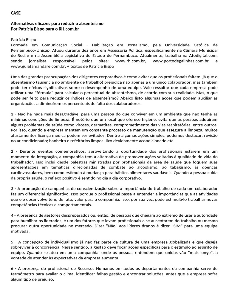 PROC_RH_006_Anexo_E_CASE_Absenteísmo | PDF