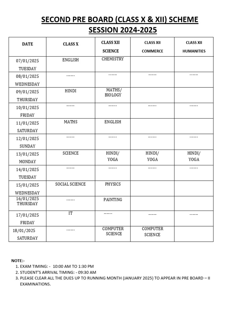 SECOND PRE BOARD DATE SHEET 2024-25-1241226_120734 | PDF