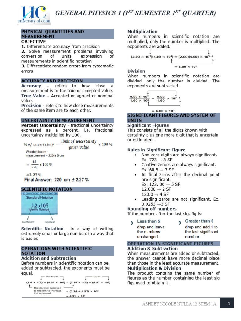 Physics 1 1st Quarter | PDF | Significant Figures | Observational Error
