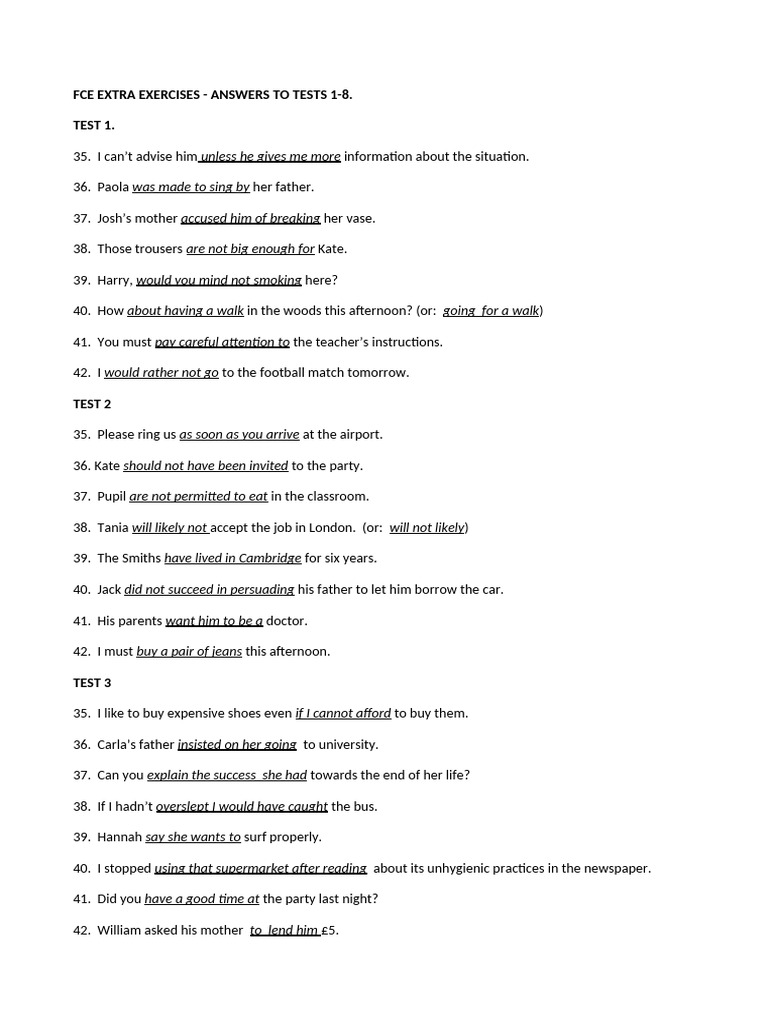ANSWERS TO EXTRA USE OF ENGLISH EXERCISES Corrected-1 | PDF