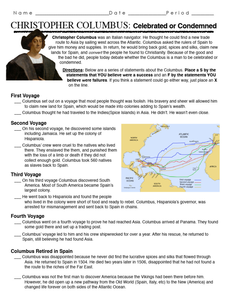 02B Columbus success or failure Answers | PDF | Christopher Columbus ...