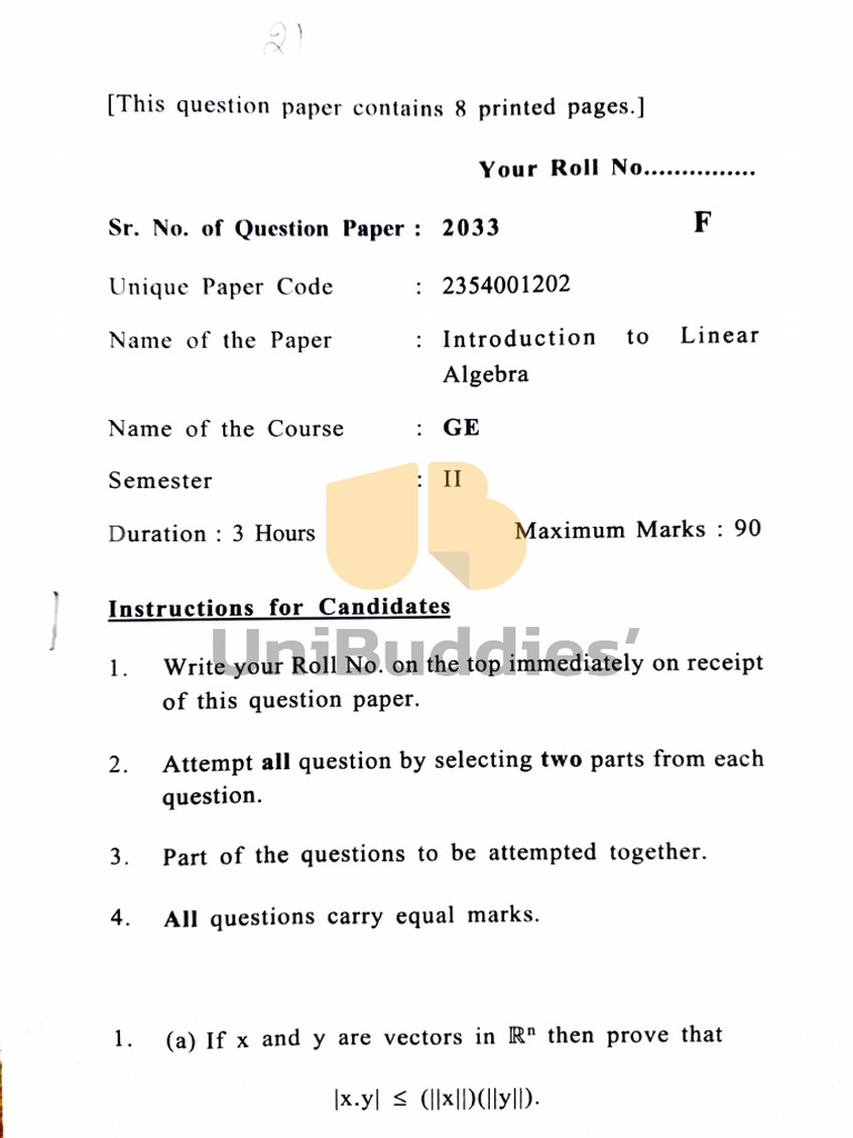 Linear Algebra (GE) PYQ | PDF
