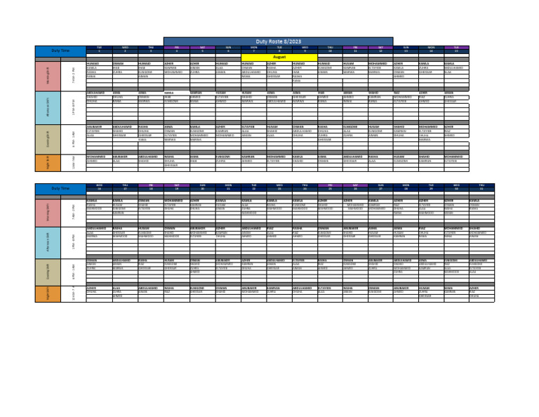 Duty Roster August 2023 | PDF