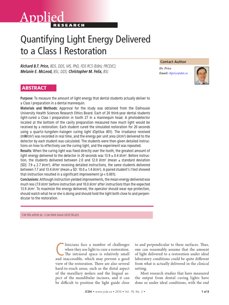 Quantifying Light Energy Delivered To A Class I Restoration 2naxeqc06c ...