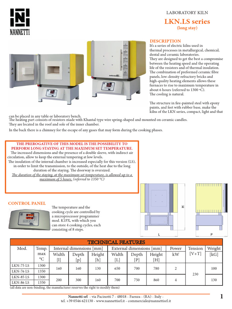 Scheda Tecnica Forni Tipo LKN - Lseng | PDF | Secondary Sector Of The ...