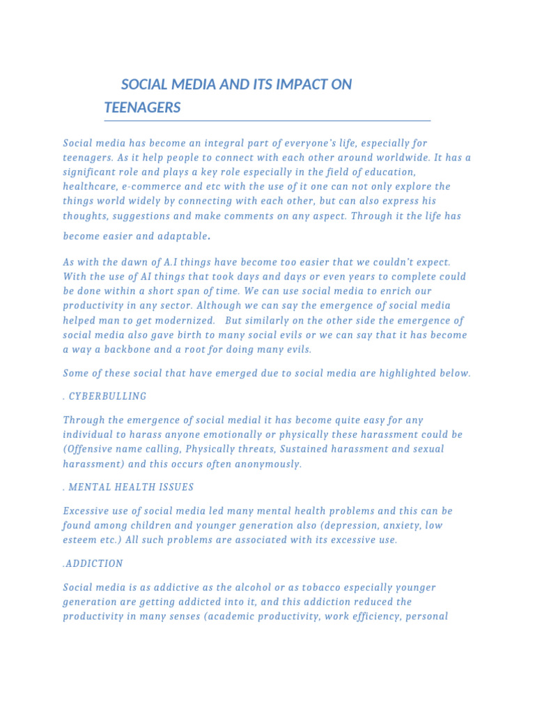 Use of Social Media and Its Impact on Teenagers Kc | PDF | Social Media ...