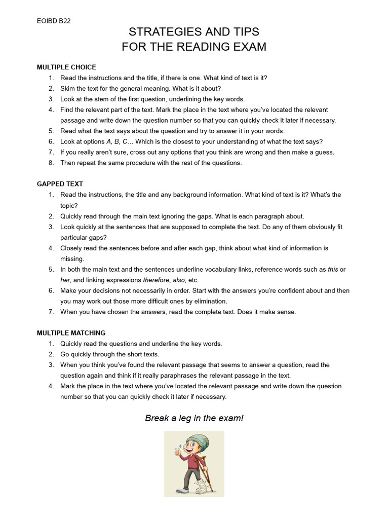 Reading Exam Strategies and Tips | PDF