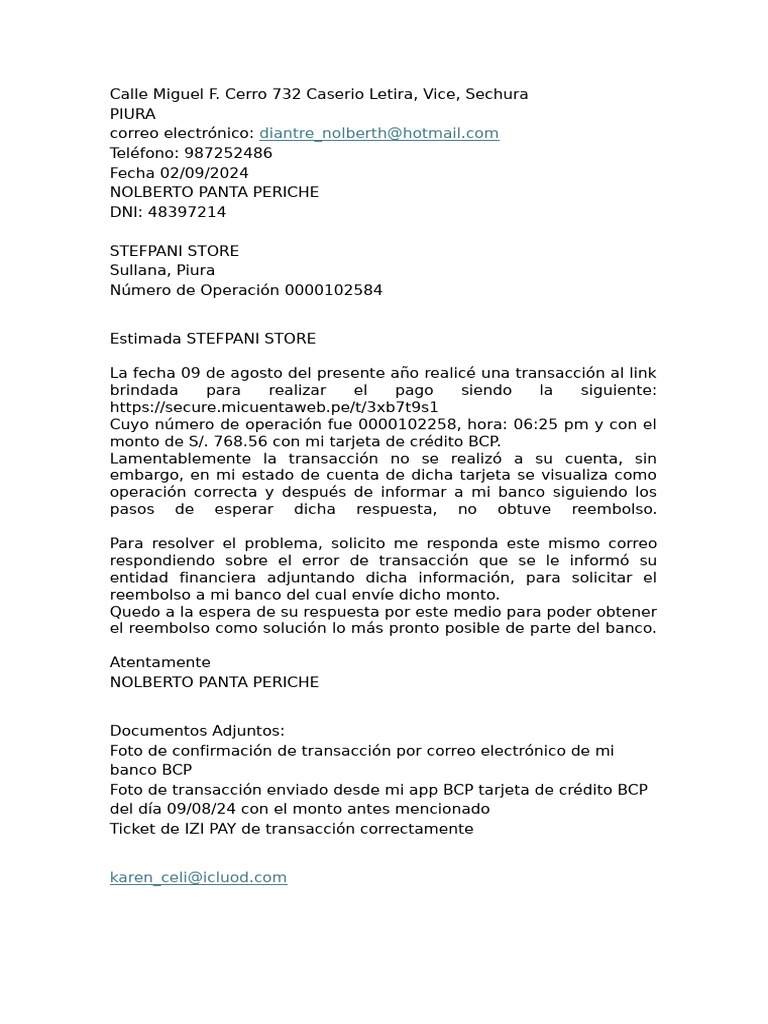 CARTA ERROR DE TRANSACCIÓN | PDF | Bancos | Industrias de servicio