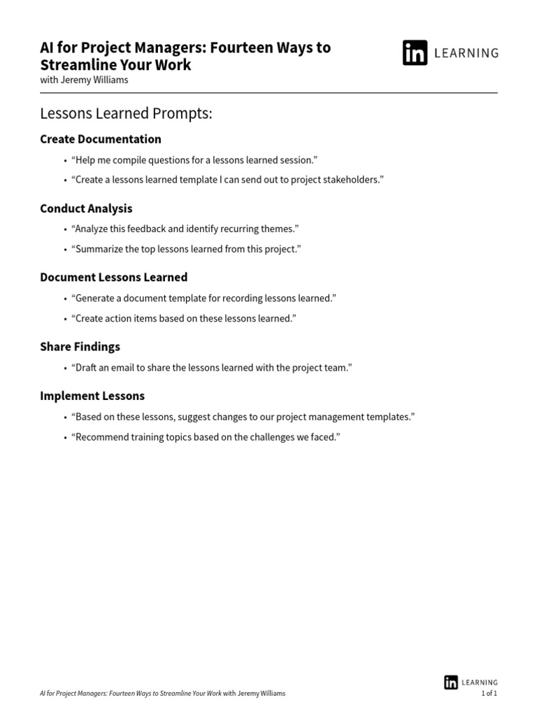 Document and Implement Lessons Learned | PDF