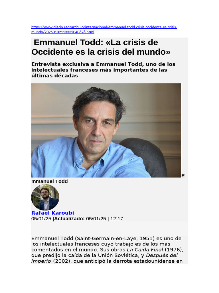 La Crisis de Occidente Es La Crisis Del Mundo - Emmanuel Todd - Publico 250105 | PDF | Mundo ...