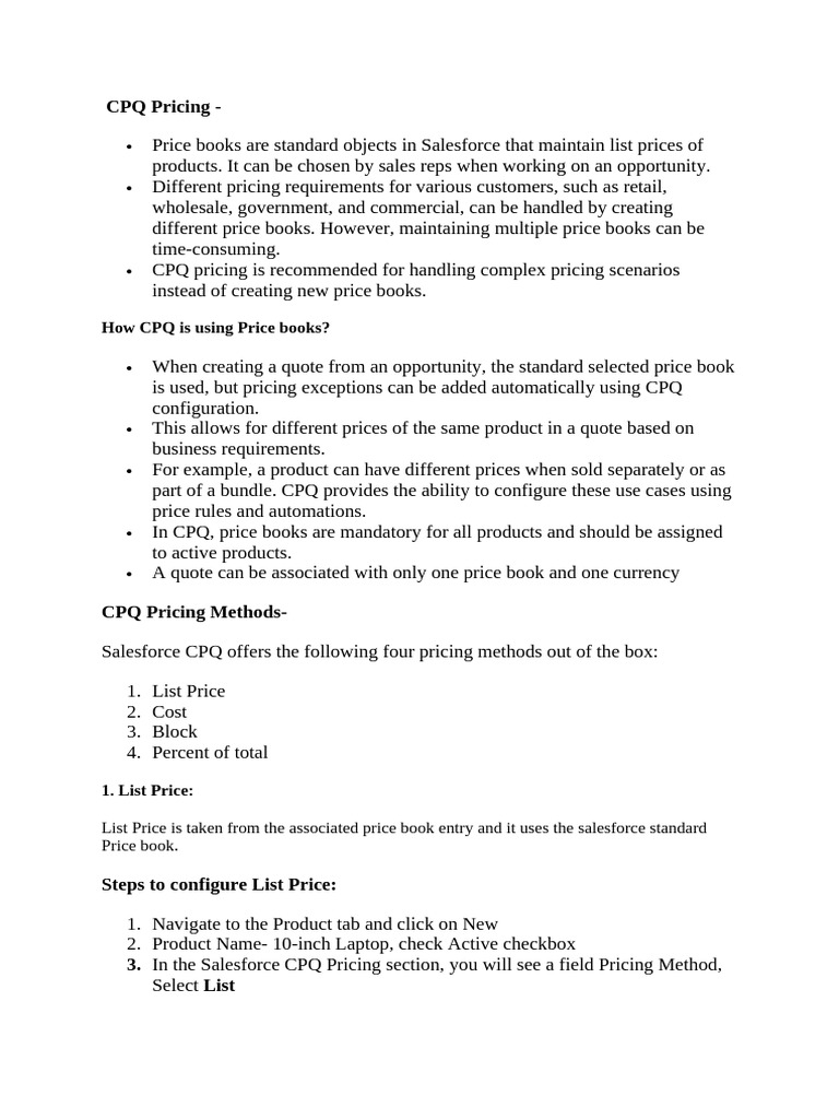 CPQ Pricing - List Price and Cost Price | PDF | Computing