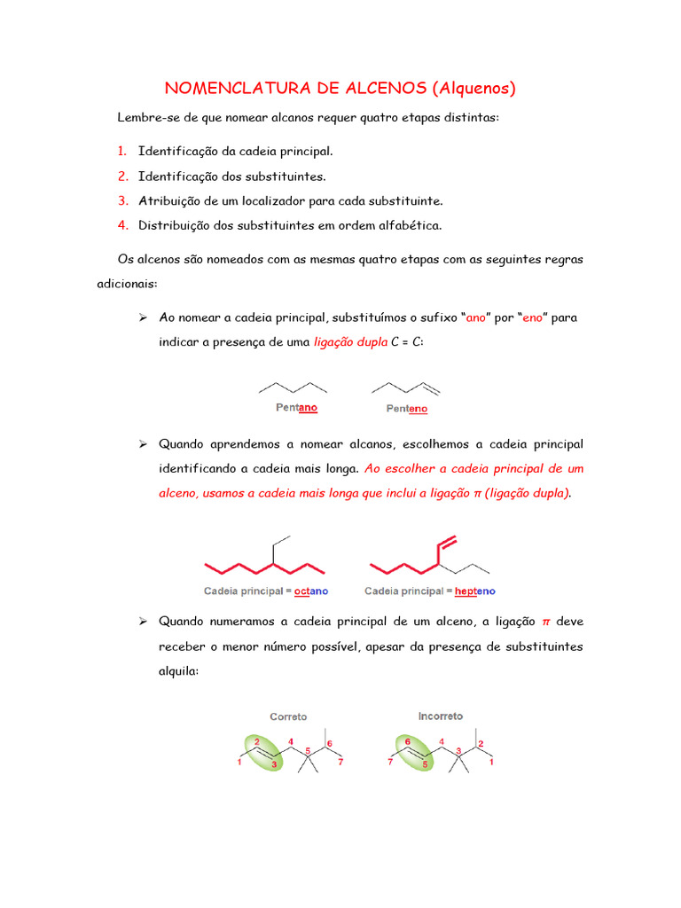 Nomenclatura de Alcenos e Alcinos | PDF | Alceno | Compostos de carbono