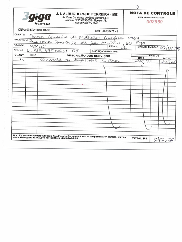 Protocolo e Nota Comac - 0001 | PDF