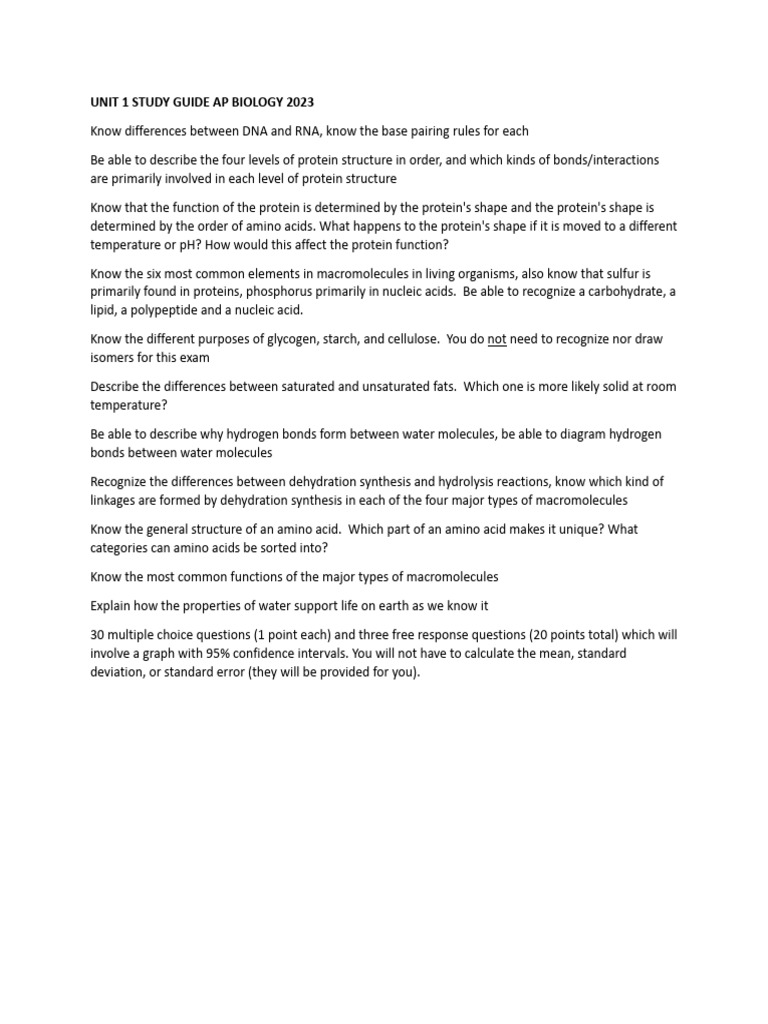 AP Bio Unit 1 Study Guide 2023 | PDF