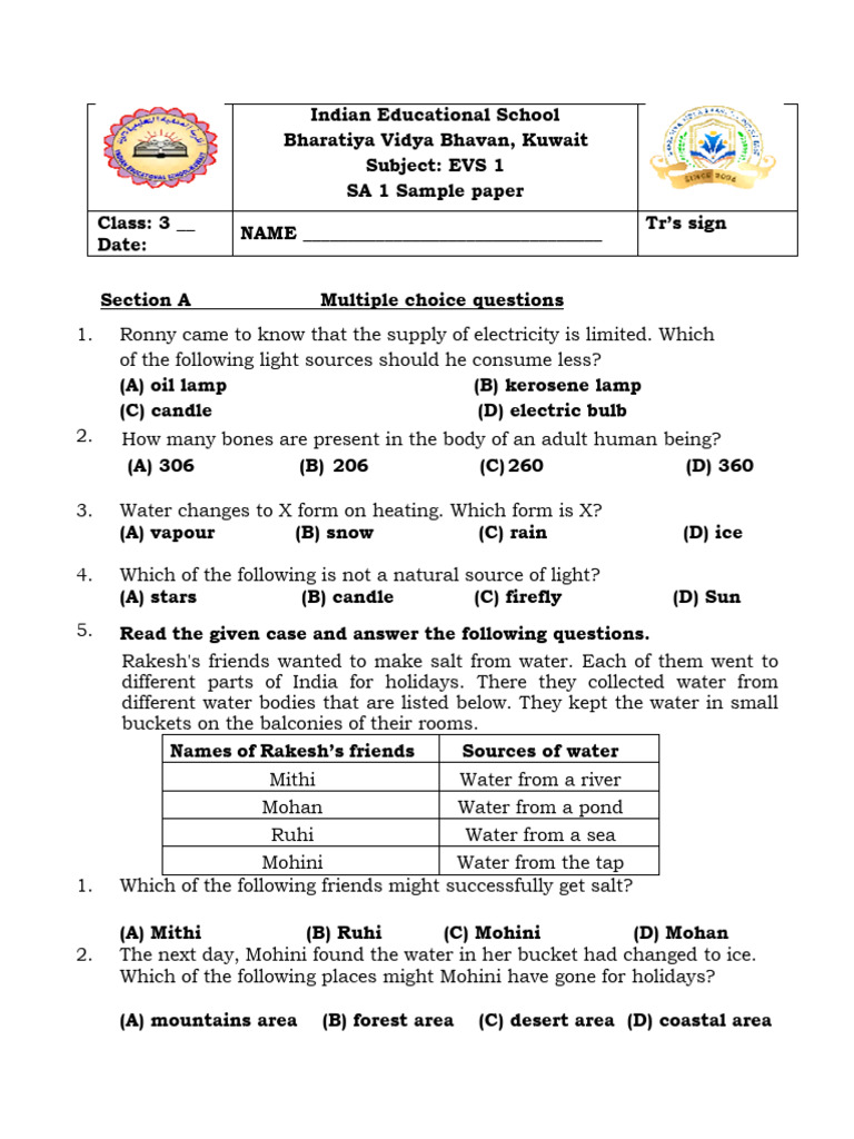 Grade 3 Sa 1 Sample Paper | PDF