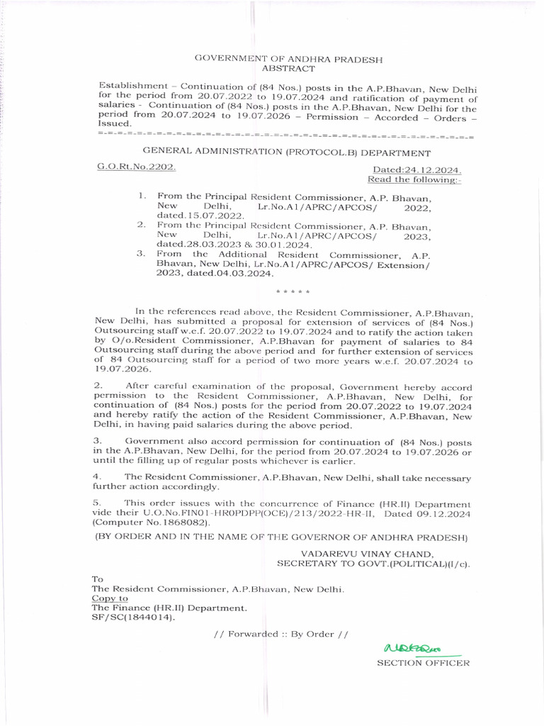 GORt No 2202, DT 24-12-2024 - Continuation of 84 No of Posts | PDF