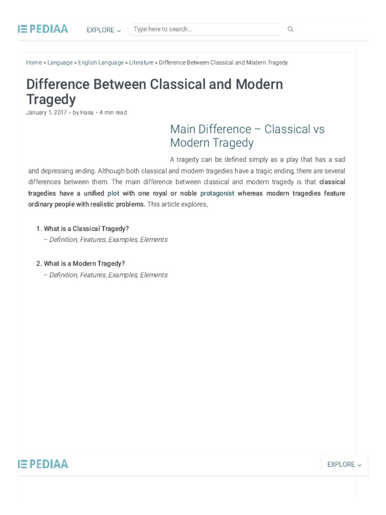 Difference Between Classical and Modern Tragedy - Definition, Features ...