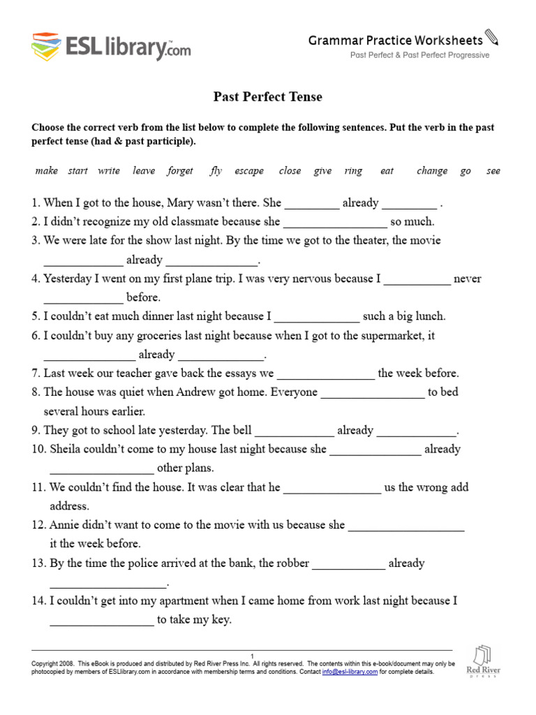 Past Perfect - Exercise 2 | PDF | Perfect (Grammar) | Syntax