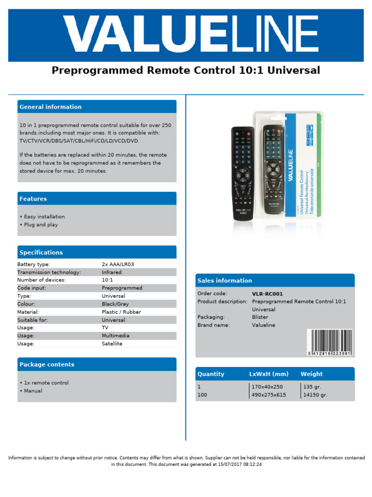 VLR-RC001 | PDF | Remote Control | Information And Communications ...