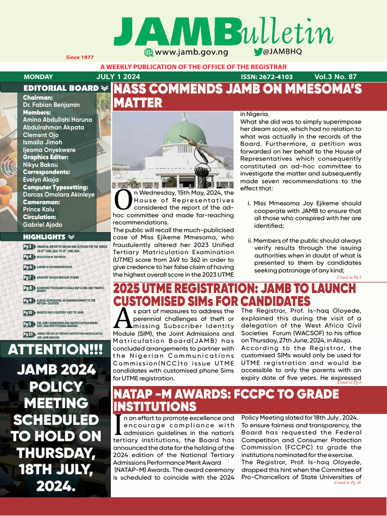 JAMBulletin_01-07-2024 | PDF | Literacy