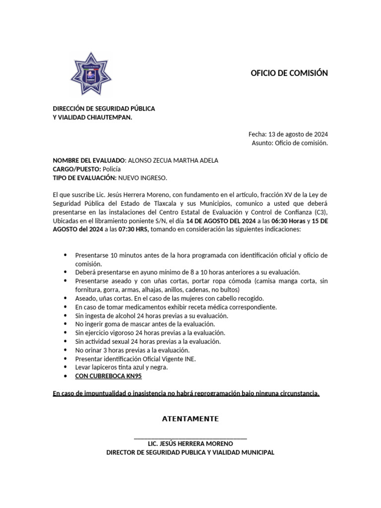 Oficio de Comisión | PDF