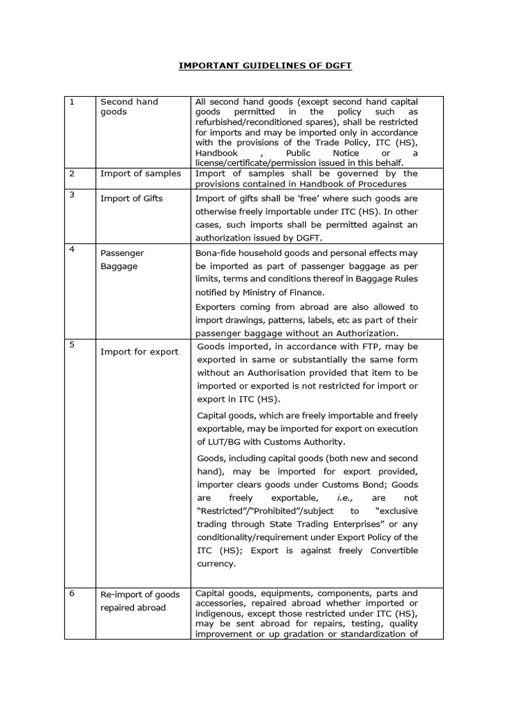 Important DGFT Guidelines | PDF | Exports | Customs